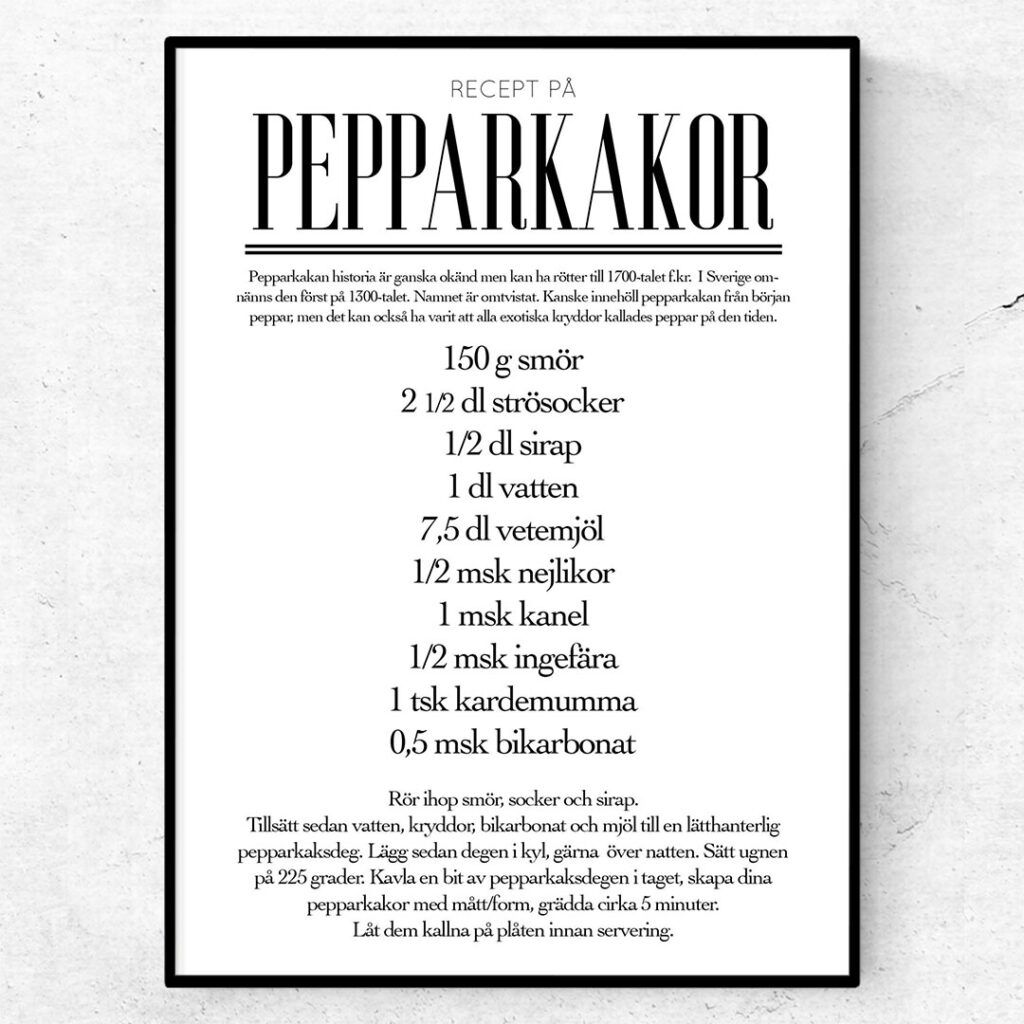 Pepparkakor recept poster - Betala med Klarna | Text & Art