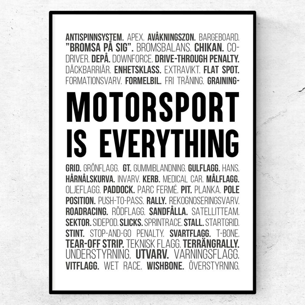 Motorsport is everything poster - Rally, racing, bilsport ord tavla ...